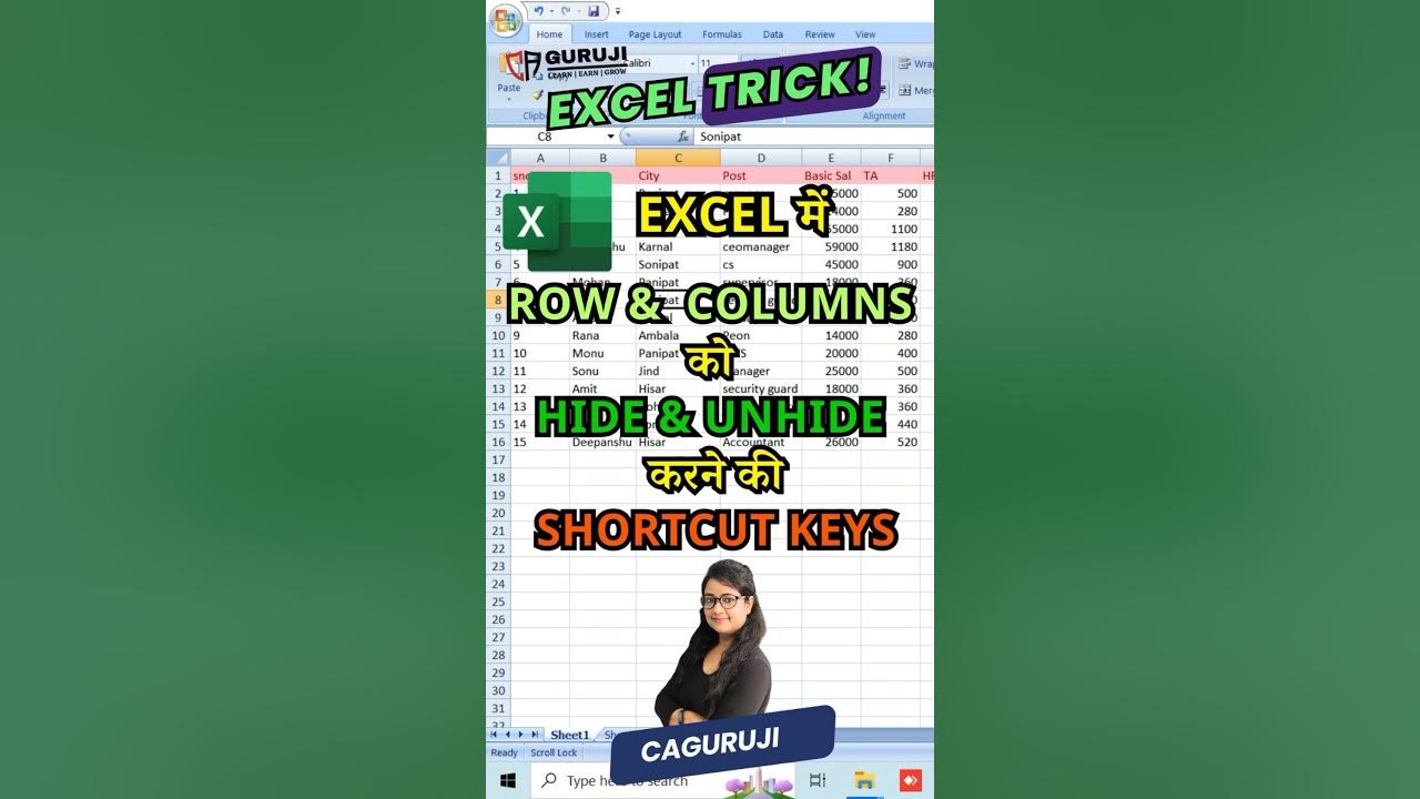 Excel shortcuts to hide unhide #shorts - YouTube