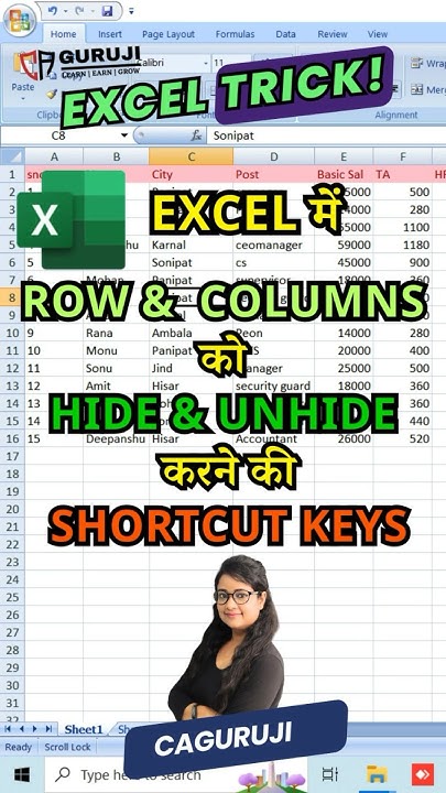 Excel shortcuts to hide unhide #shorts - YouTube
