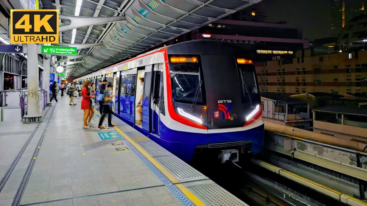 [4K]รถไฟฟ้า BTS สถานีสะพานตากสิน S6 , BTS in Silom line@Saphan Taksin ...