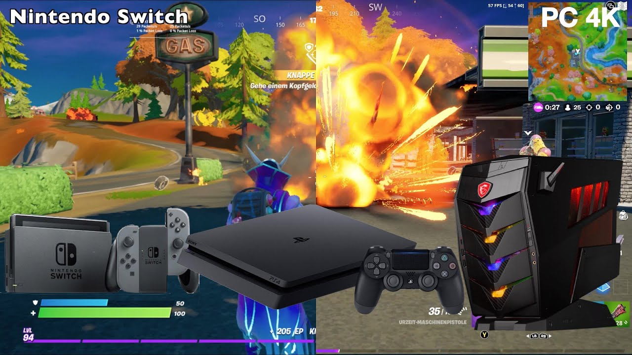 Fortnite Vergleich PC vs PS4 Slim vs Nintendo Switch - YouTube