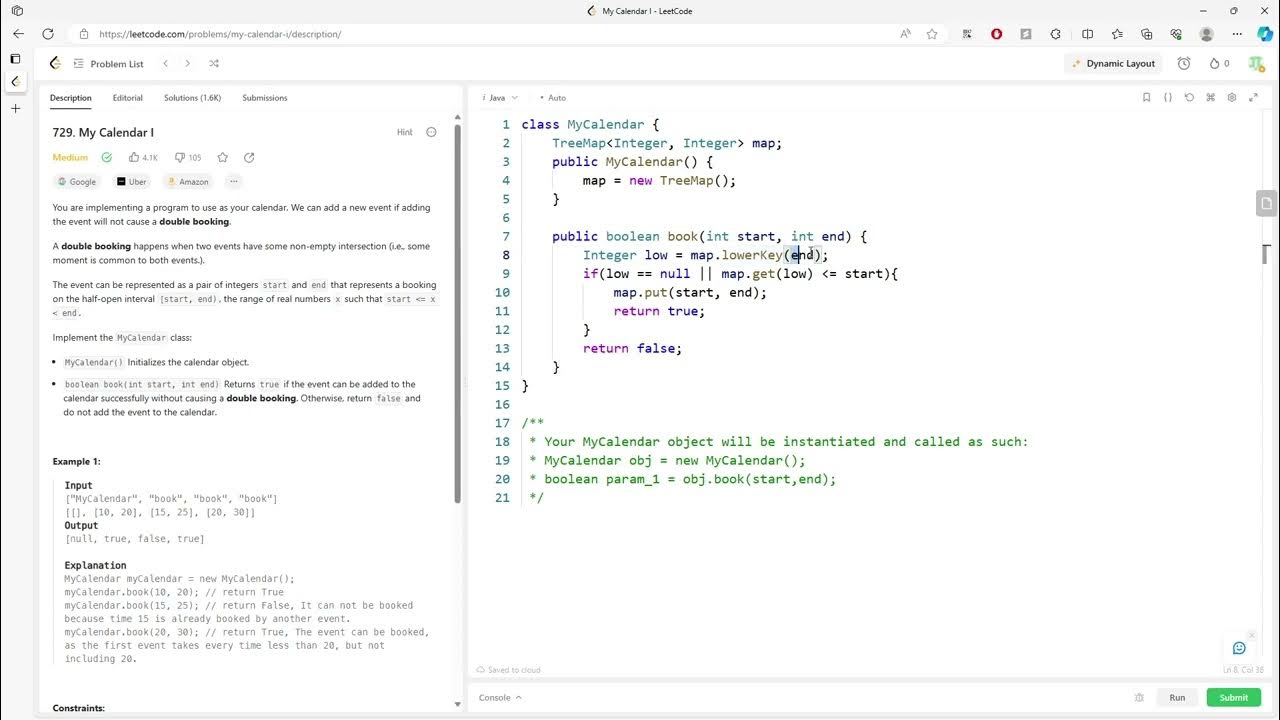 Leetcode 729 My Calendar I Java Youtube