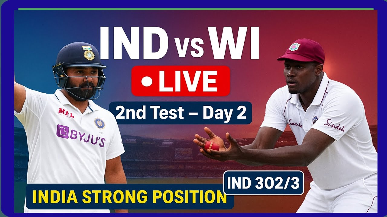 India vs West Indies 2nd Test LIVE | Day 2 | IND vs WI Live Cricket ...