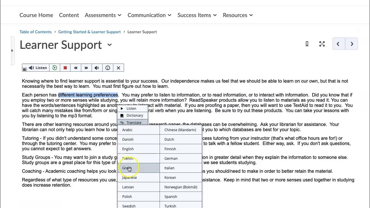 ReadSpeaker's Dictionary, Translate, and Reading Speed Tools for Brightspace - YouTube