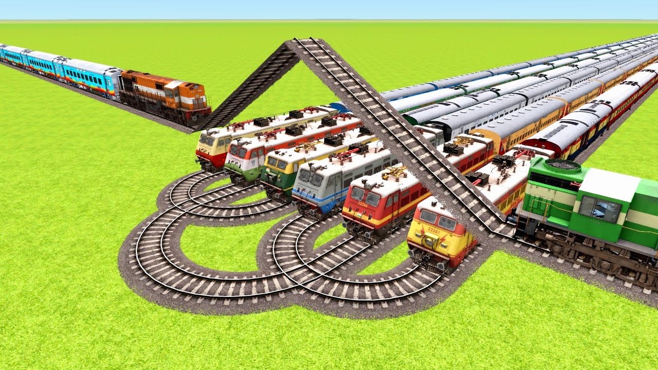 EIGHT CRAZY TRAINS TURNOVER ON TRIANGLE SHAPE TRACKS BRIDGE RAILROAD ️ ...
