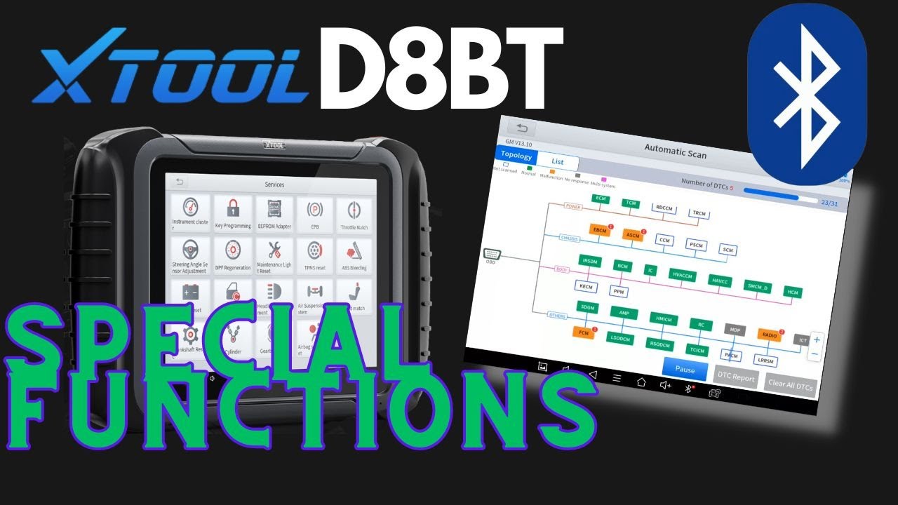 The XTOOL D8BT - Vehicle Specific Special functions menu exploration ...