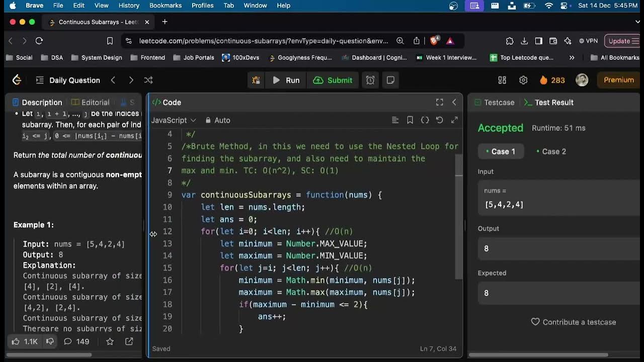 Leetcode POTD 2762. Continuous Subarrays || DSA in Javascript - YouTube