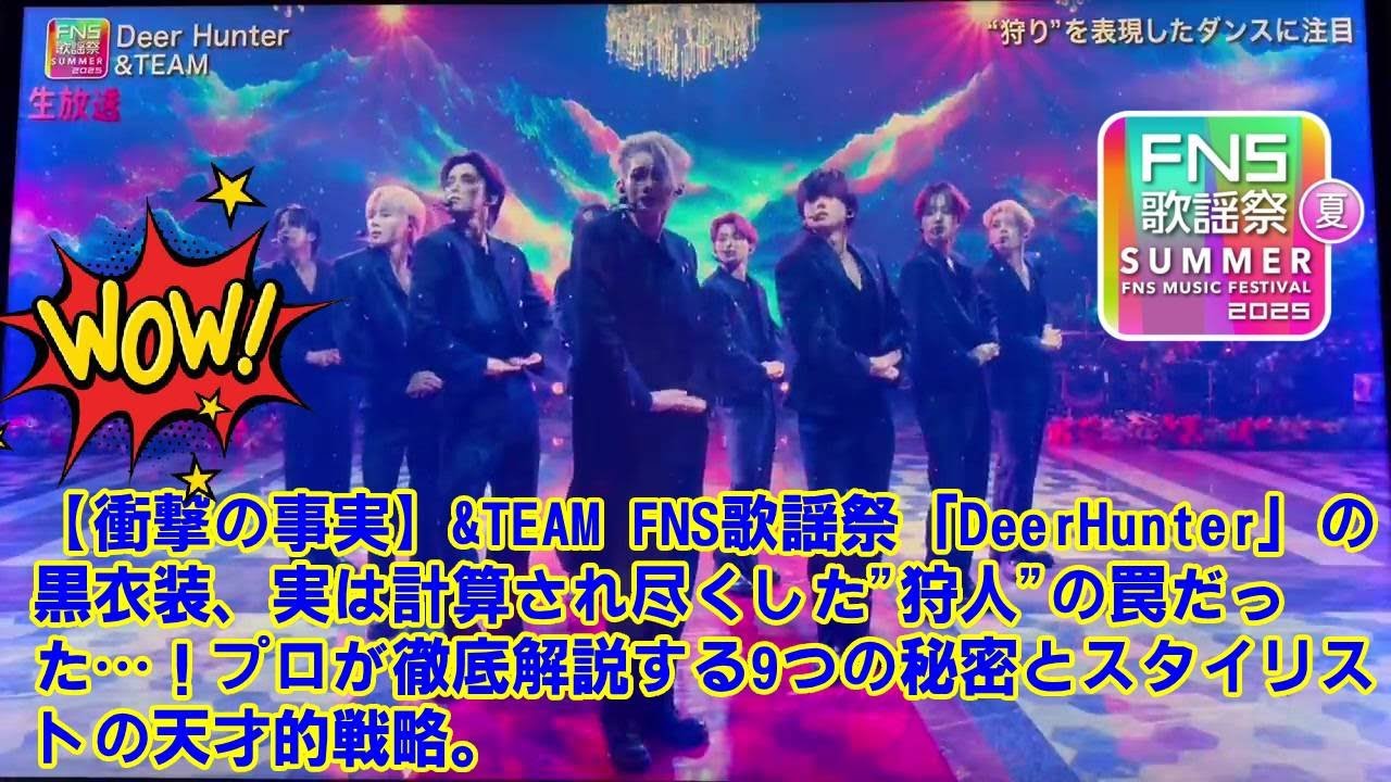 【FNS歌謡祭夏2025】【衝撃の事実】&TEAM FNS歌謡祭「DeerHunter」の黒衣装、実は計算され尽くした"狩人"の罠だった…！プロが徹底解説する9つの秘密とスタイリストの天才的 ...