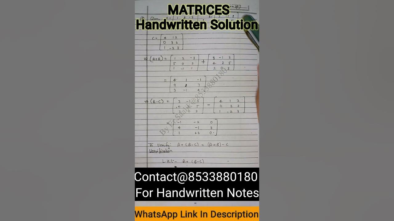 Matrices Handwritten ncert solution Notes pdf class 12th maths ...