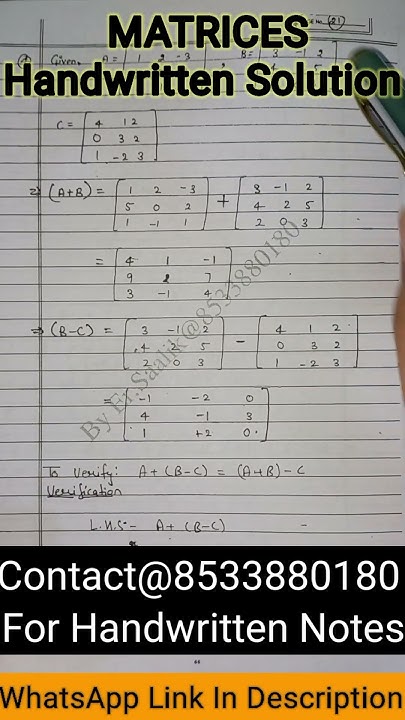 Matrices Handwritten ncert solution Notes pdf class 12th maths ...