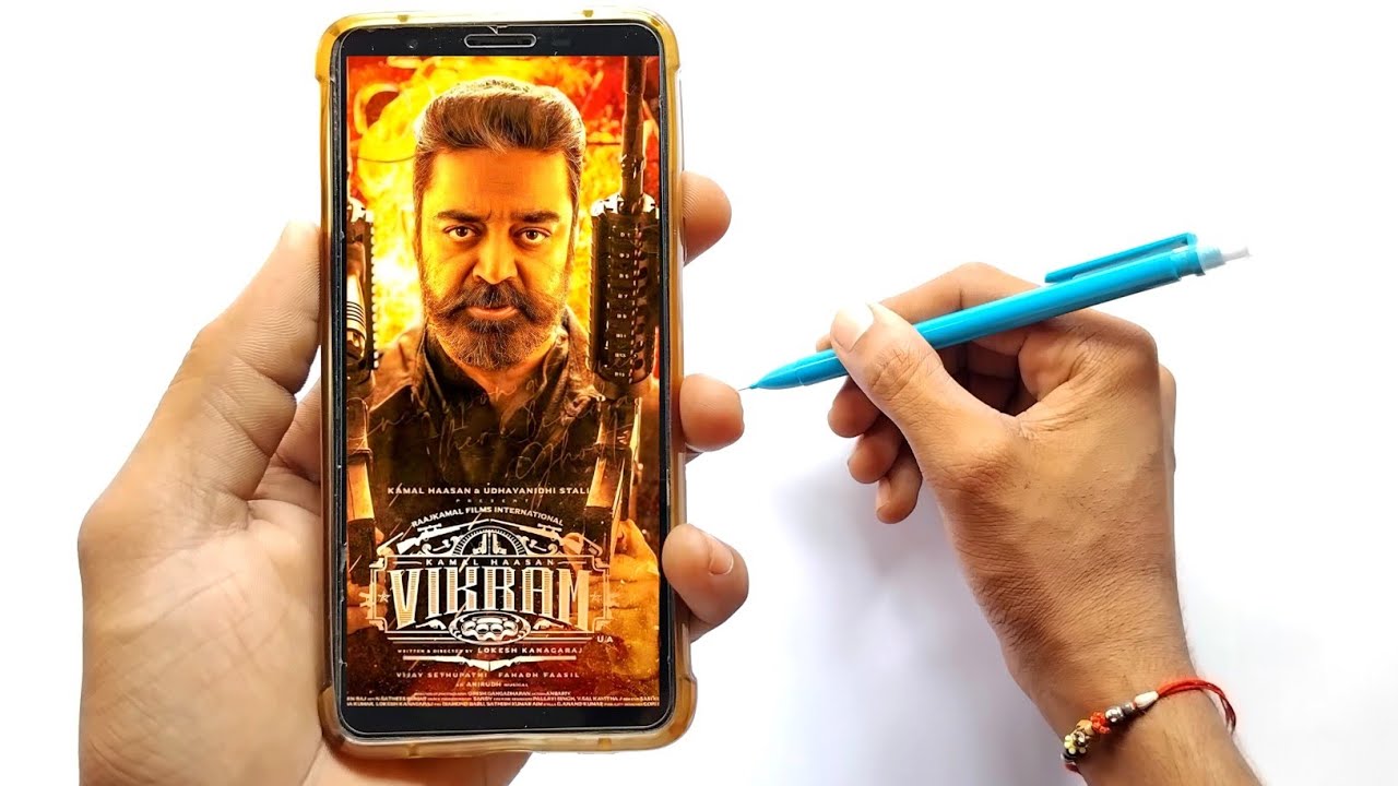 Vikram movie poster drawing, Kamal Haasan drawing, Outline Tutorial ...