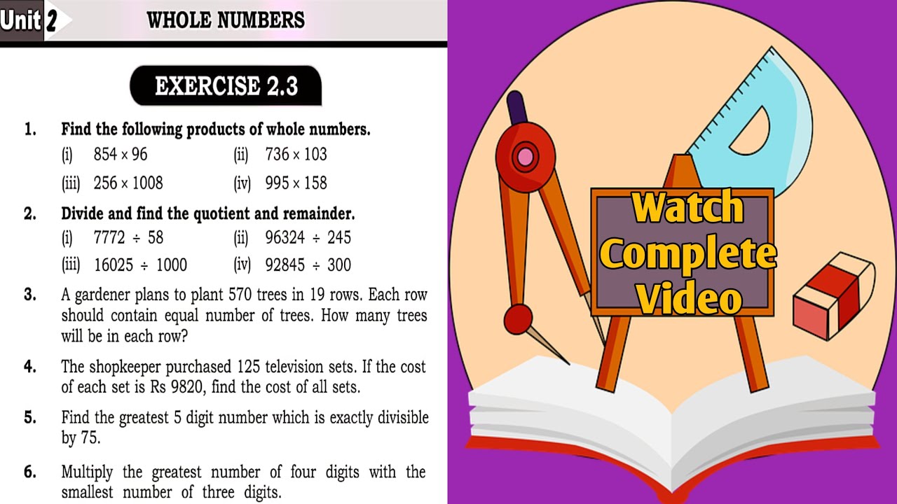 Exercise 2.3|Unit 2 Whole Numbers|Class 6th Maths|Multiplication and ...