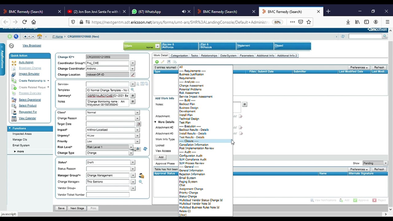 Create CRQ Low Impact or No Impact on ITSM - YouTube
