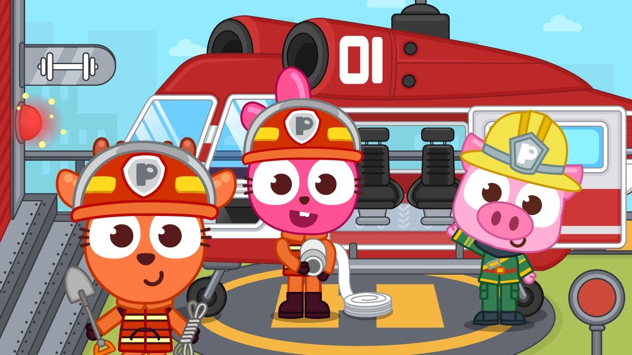 Firefighters get dressed for missions in Papo Town Department - YouTube
