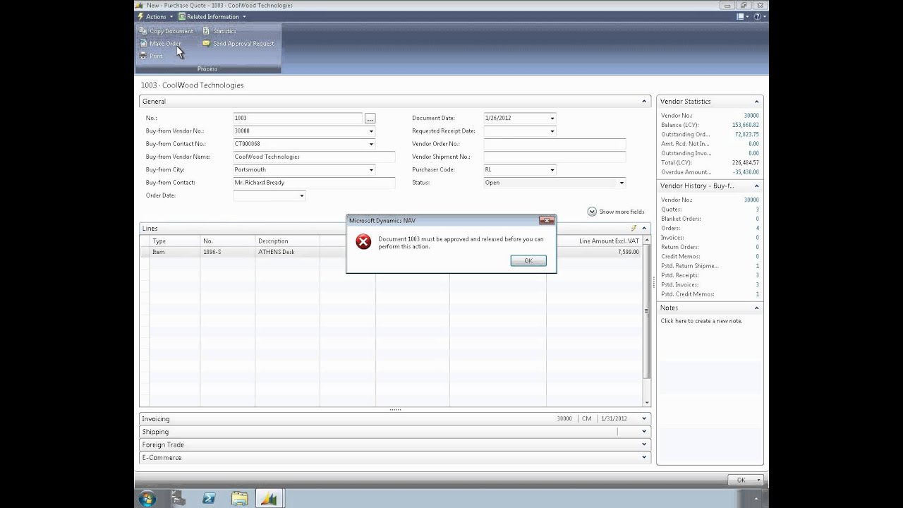 Microsoft Dynamics NAV - Document Approvals - YouTube