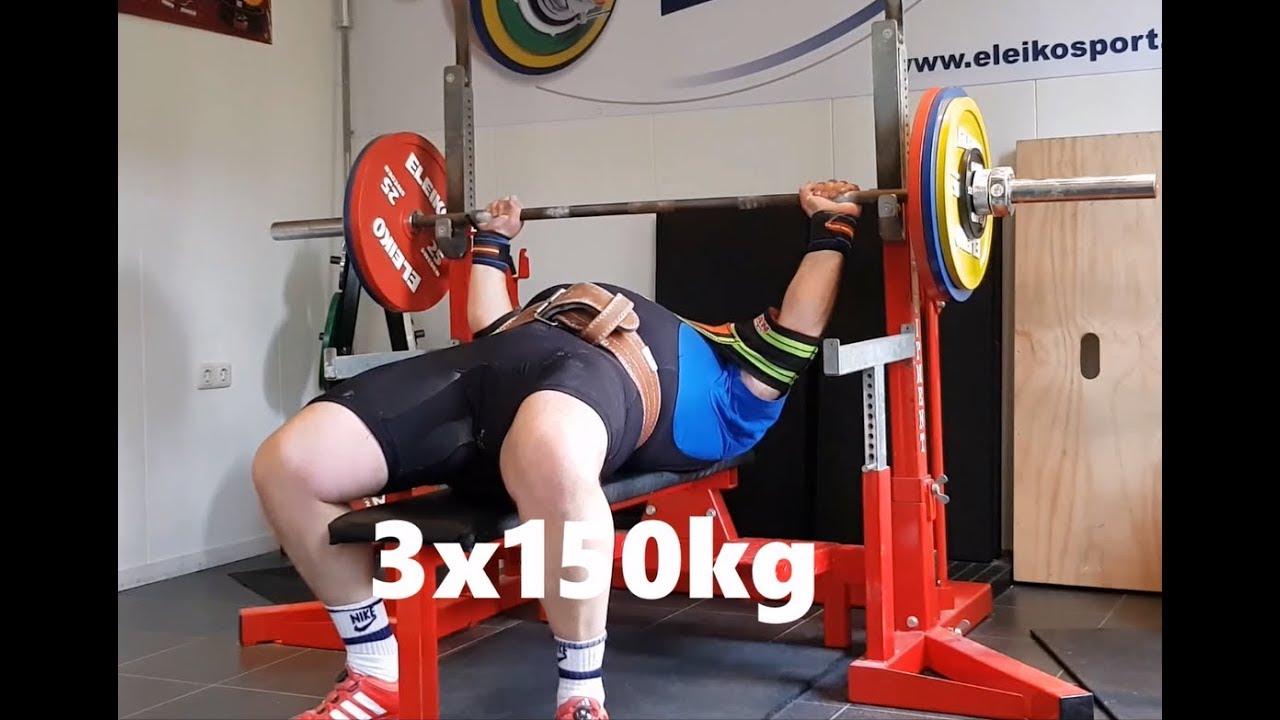 Training 18-2-2018 Titan Super Ram bench press session 3x 150kg - YouTube
