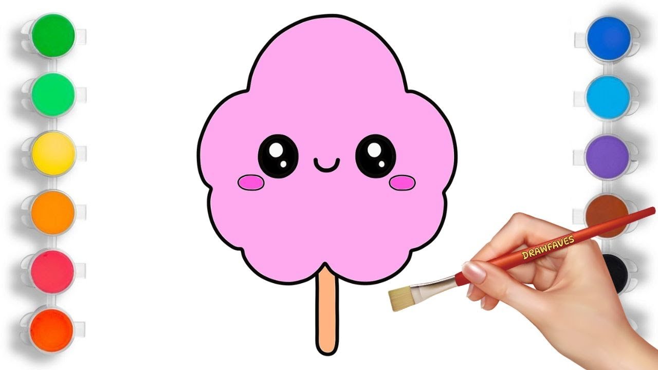 Draw a Kawaii Cotton Candy | Step-by-Step Easy Drawing & Coloring for ...