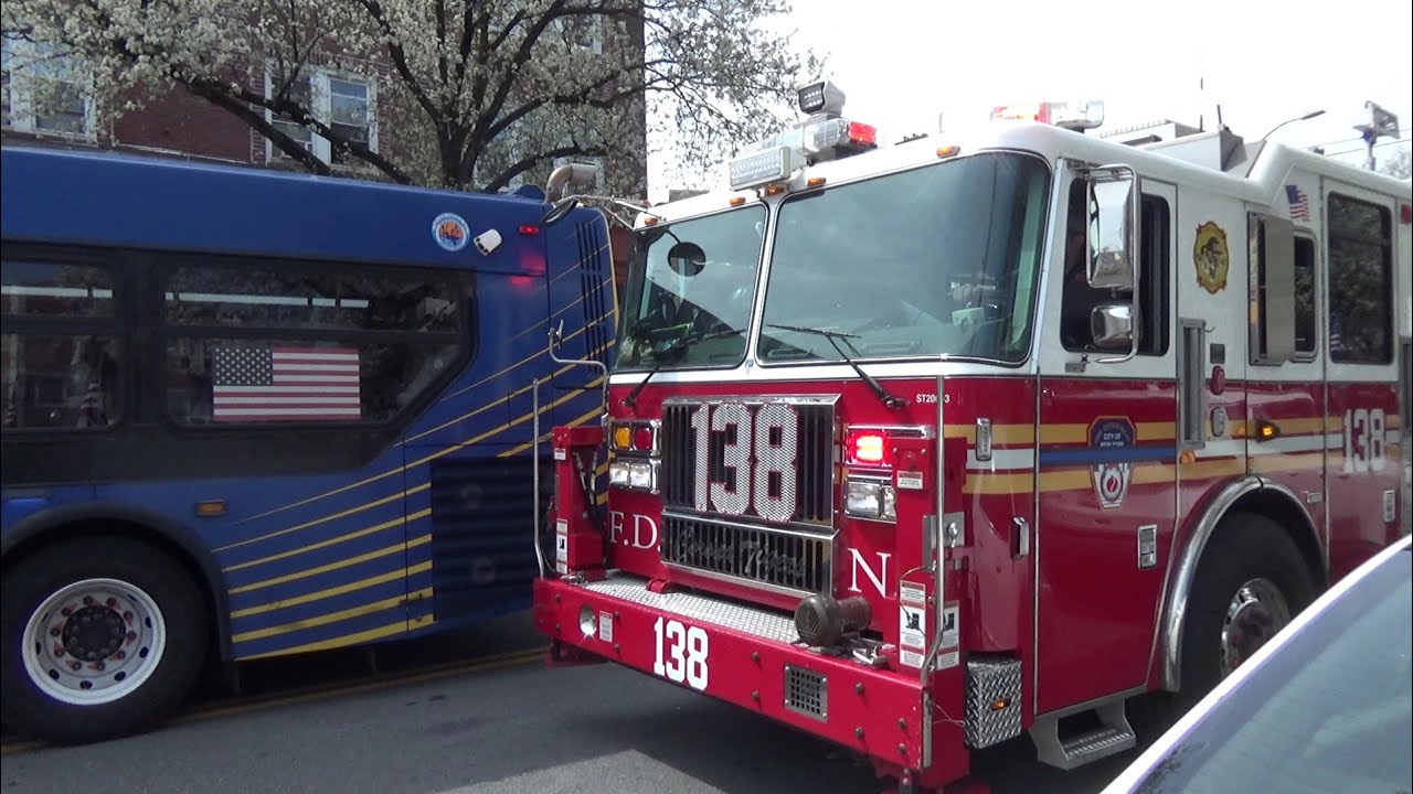 FDNY Tower Ladder 138 responding with some air horns to a Class 3 alarm ...