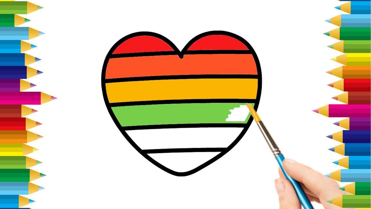 Rainbow Heart Drawing, Painting and Coloring for Kids | How to Draw ...