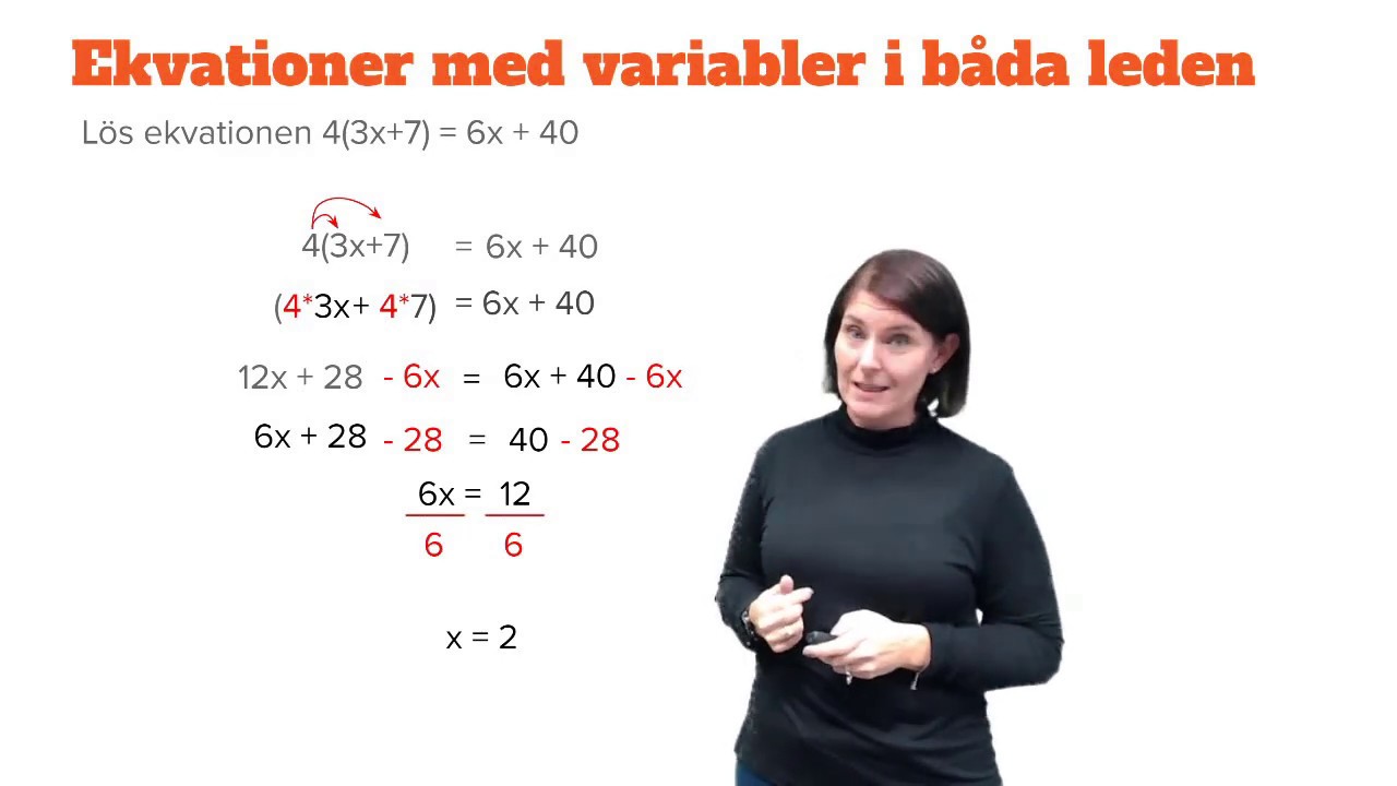 Ekvationer med variabler i båda leden - YouTube