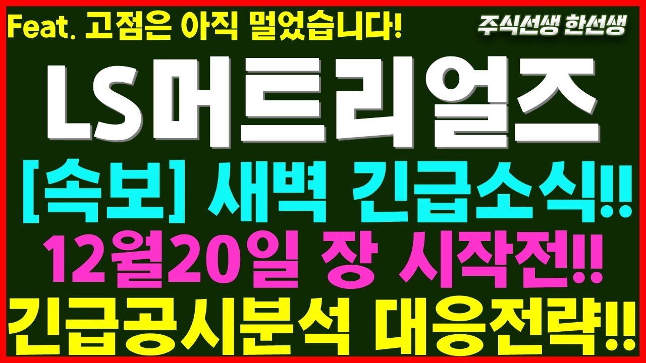 Ls머트리얼즈 속보 새벽 긴급속보 12월20일 아침장시작전 긴급공시분석과 대응전략 필수시청 Ls머트리얼즈 Ls머트리얼즈주가 에코프로머티리얼즈 Youtube