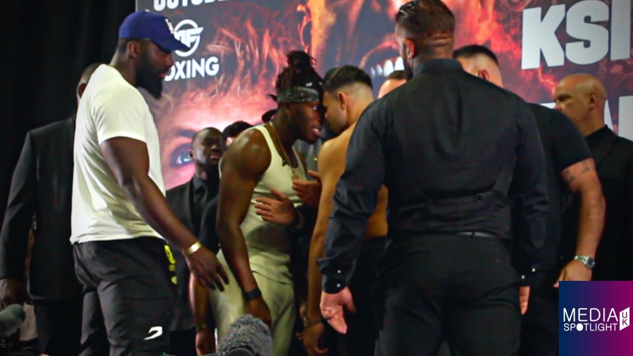 IT ALL KICKS OFF - KSI & TOMMY FURY VERY INTENSE FACE OFF AHEAD OF ...