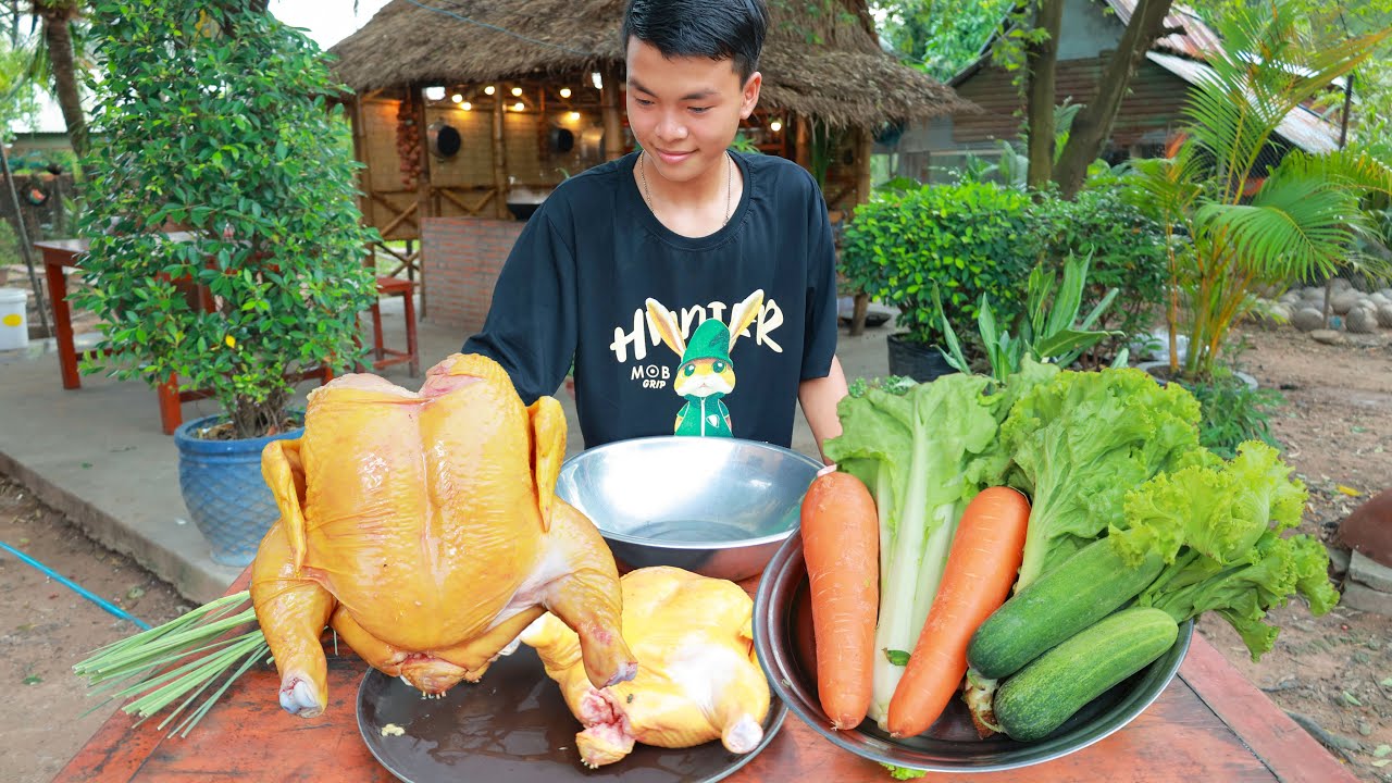 "Muscle Chicken recipes" Chef Ny cook roasted chicken in oil for his ...