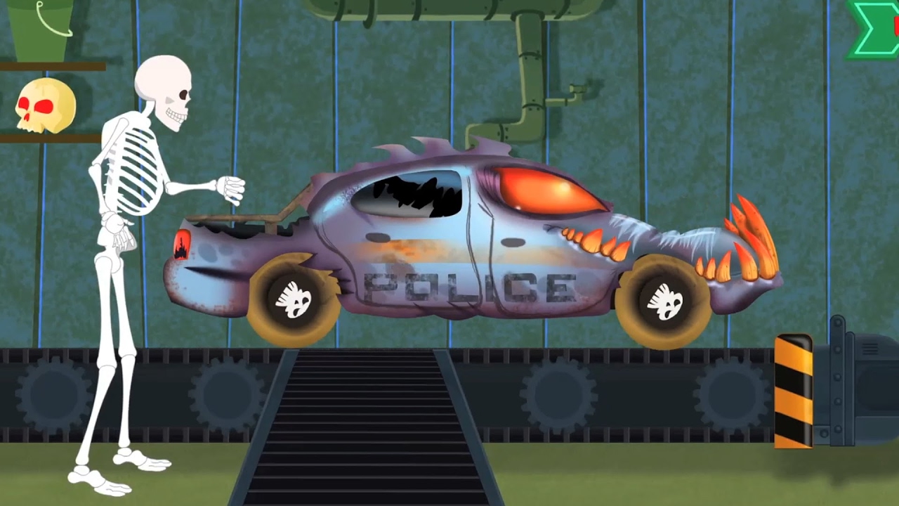 Scary Police Car | Skeleton Car Garage | Toy Factory for Kids ...