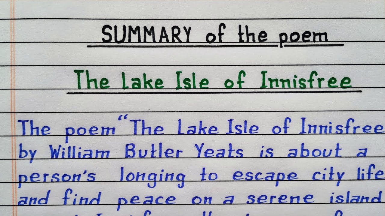 The Lake Isle of Innisfree | summary of the poem | Class 9 English poem ...
