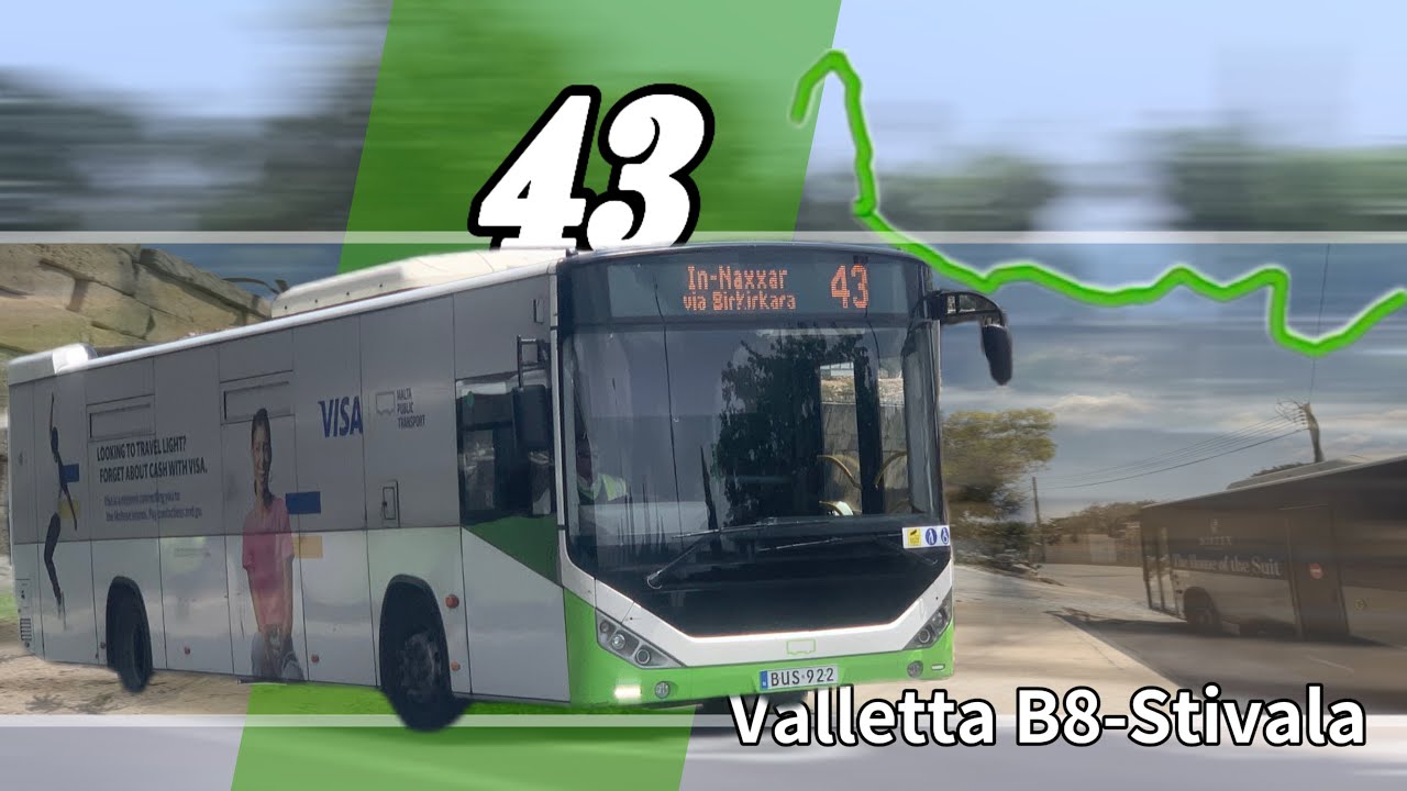 Malta Bus Route 43（Valletta B8-Stivala）8x speed Whole Line POV - YouTube