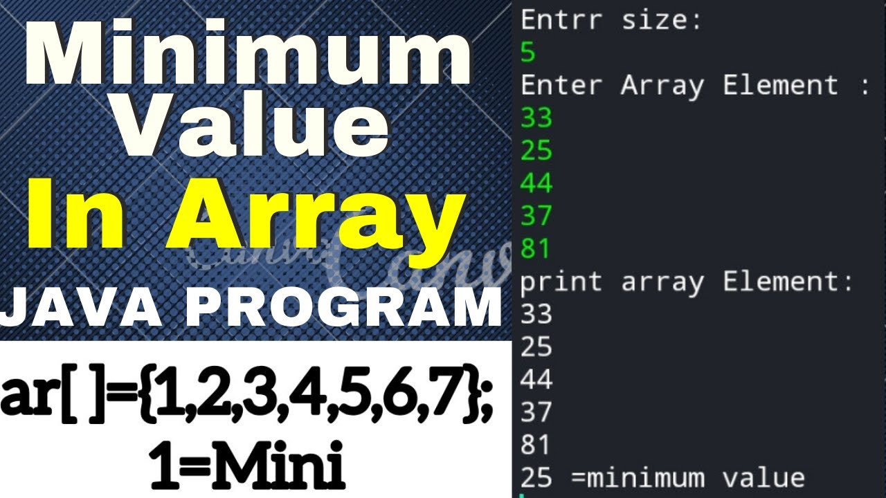 Java In Mobile Find The Minimum Value At Run Time In Array Java