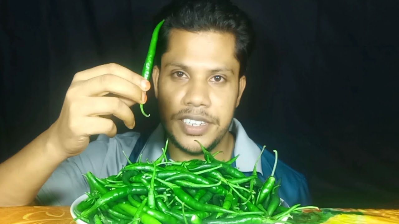 VERY SPICY GREEN CHILLI EATING CHALLENGE, ASMR SPICY FOOD EATING ...