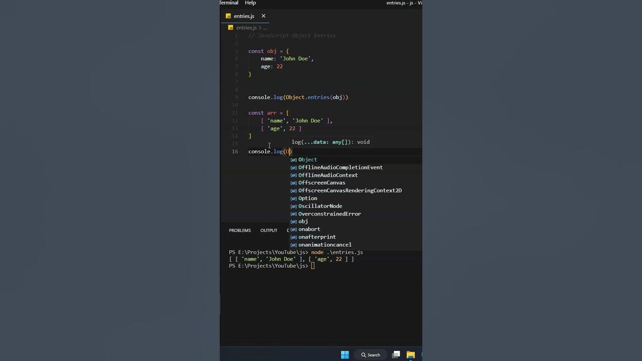 How to use Object entries method to convert objects to array #shorts #javascript #coding - YouTube