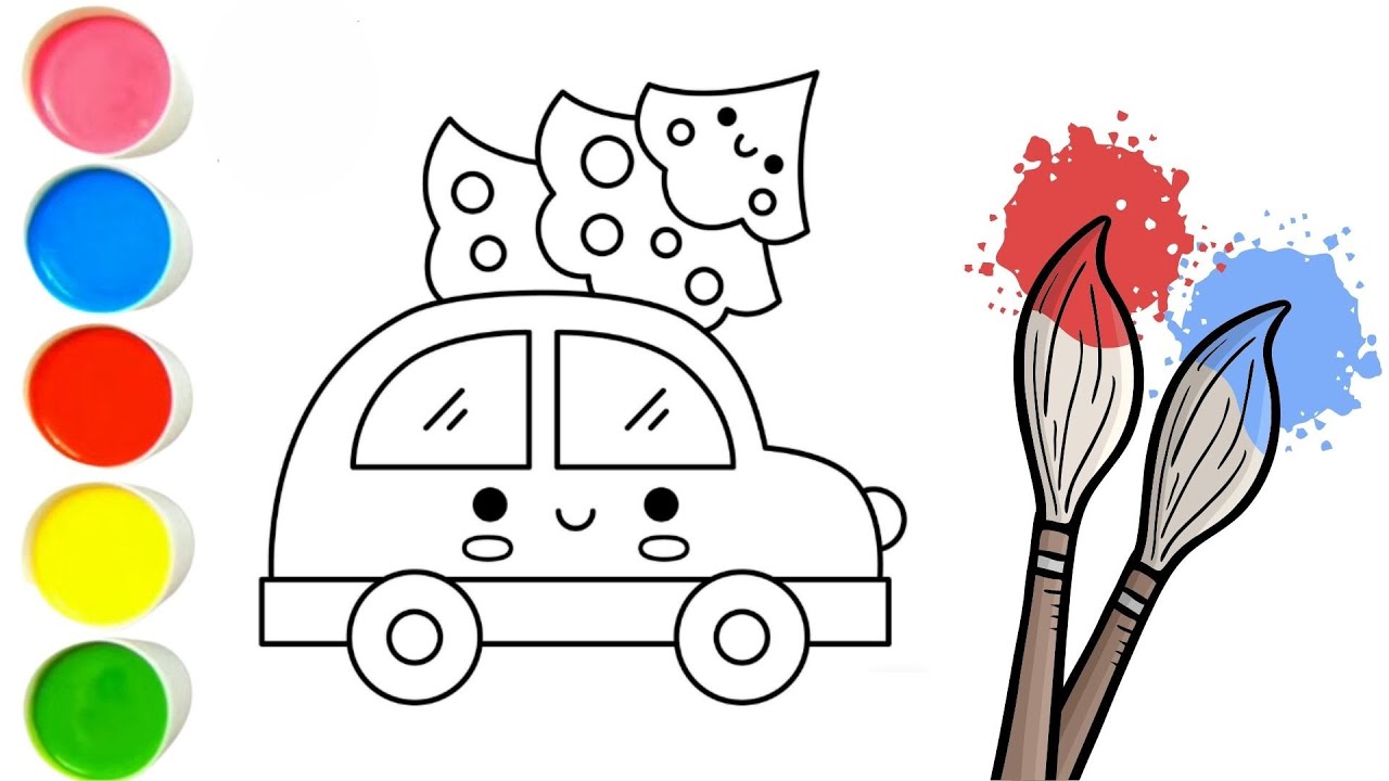 Car with Christmas Tree Drawing and Coloring | Easy Christmas Drawing ...