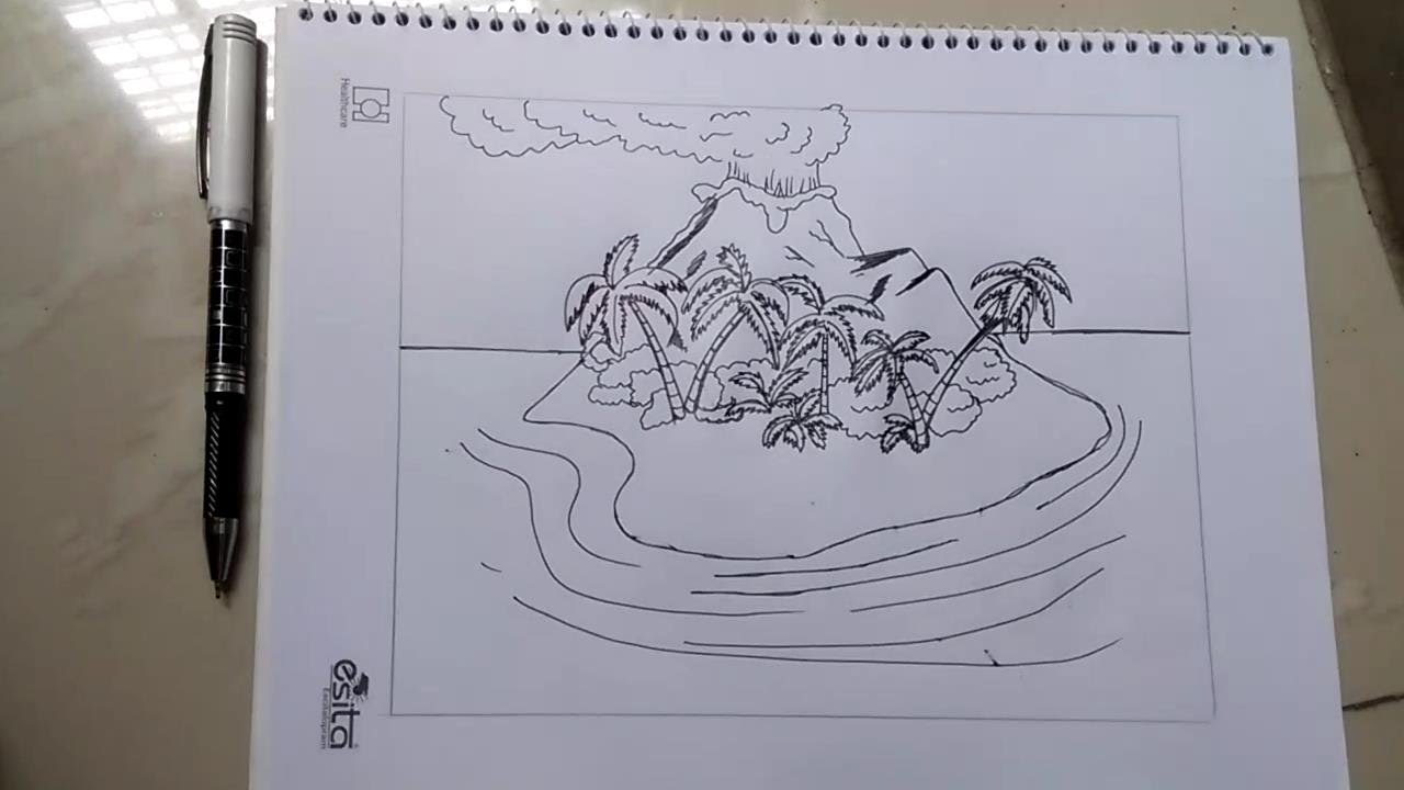 Island Drawing - How to Draw an Island with Pen - YouTube - YouTube