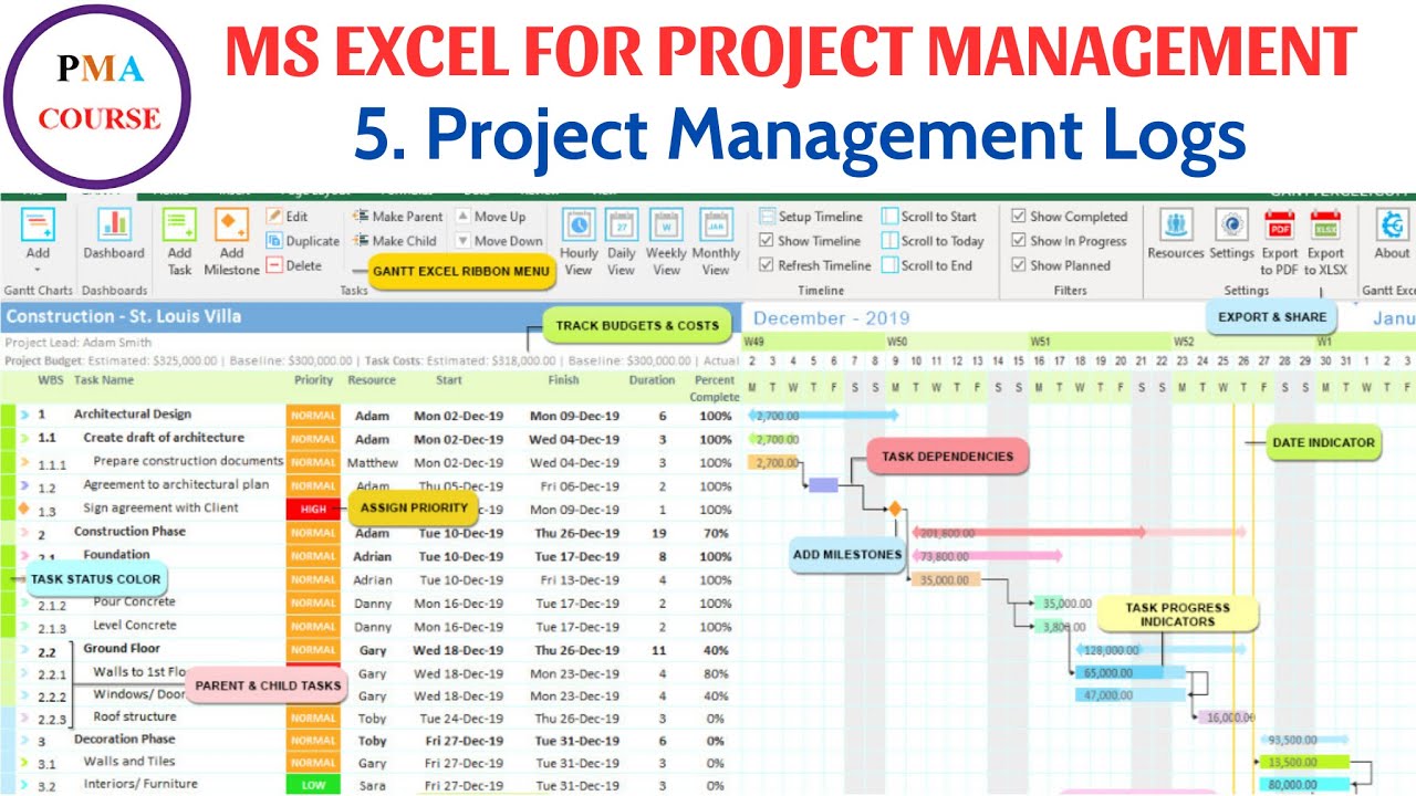 5. Ms Excel for project management || Project Management Logs - YouTube