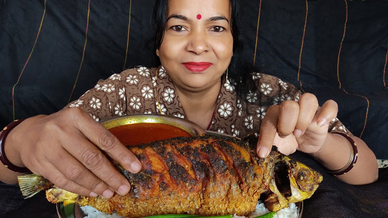 Eating Spicy🌶️Whole Big 2KG Rui Fish Curry+Rice+Salad||Eating Show ...