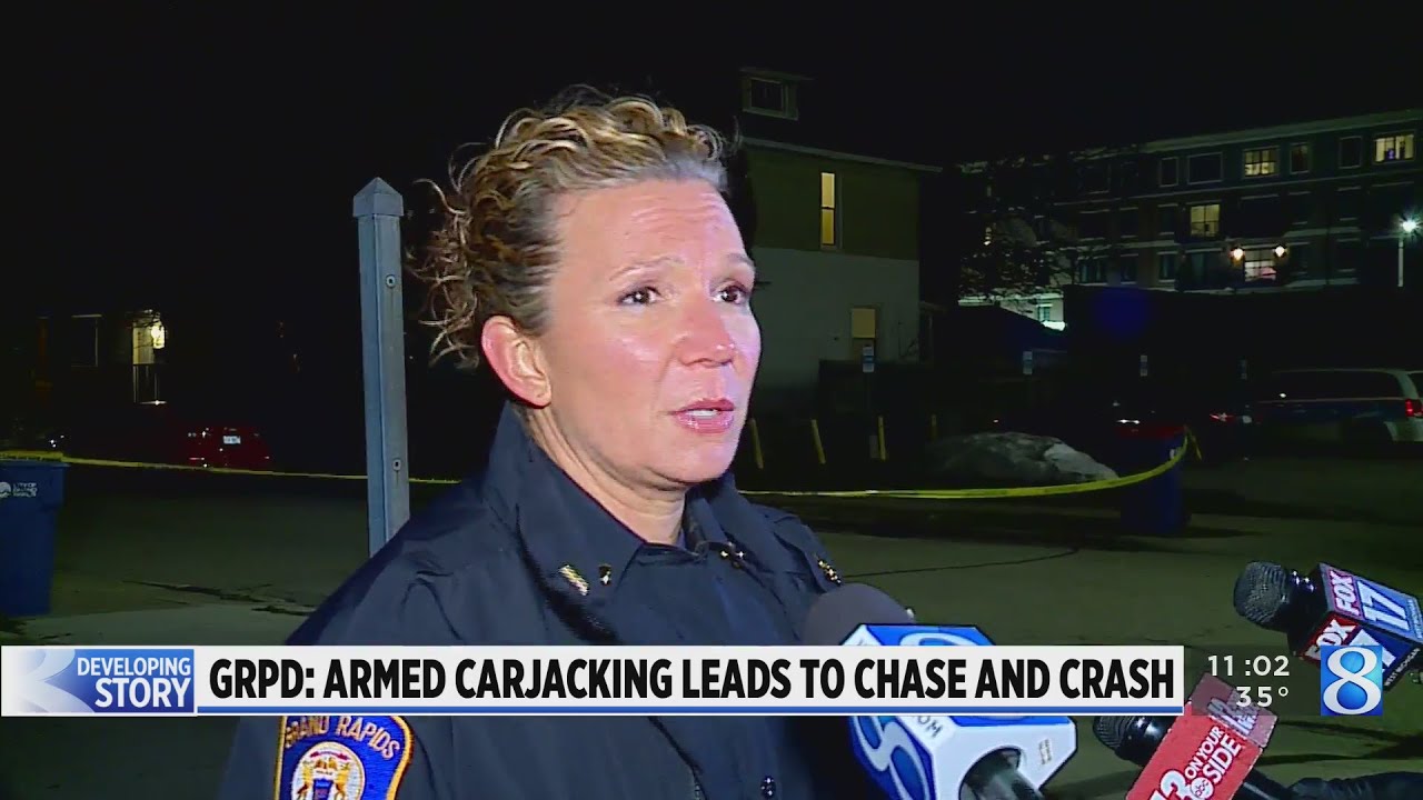 GRPD: Armed carjacking leads to chase and crash - YouTube