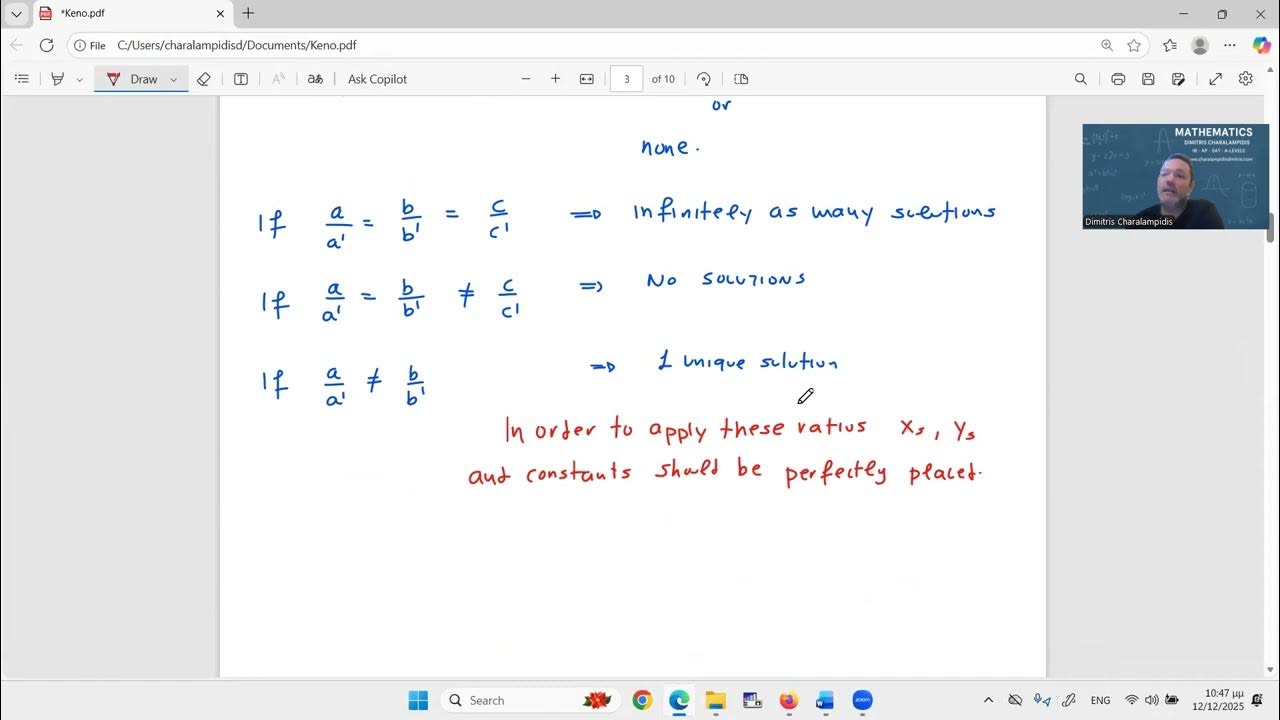 Determining how many solutions a system of 2 linear equations with 2 ...