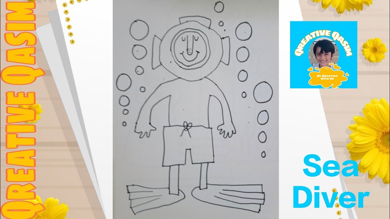Free hand drawing for kids| How to draw a sea diver| Easy drawing for ...