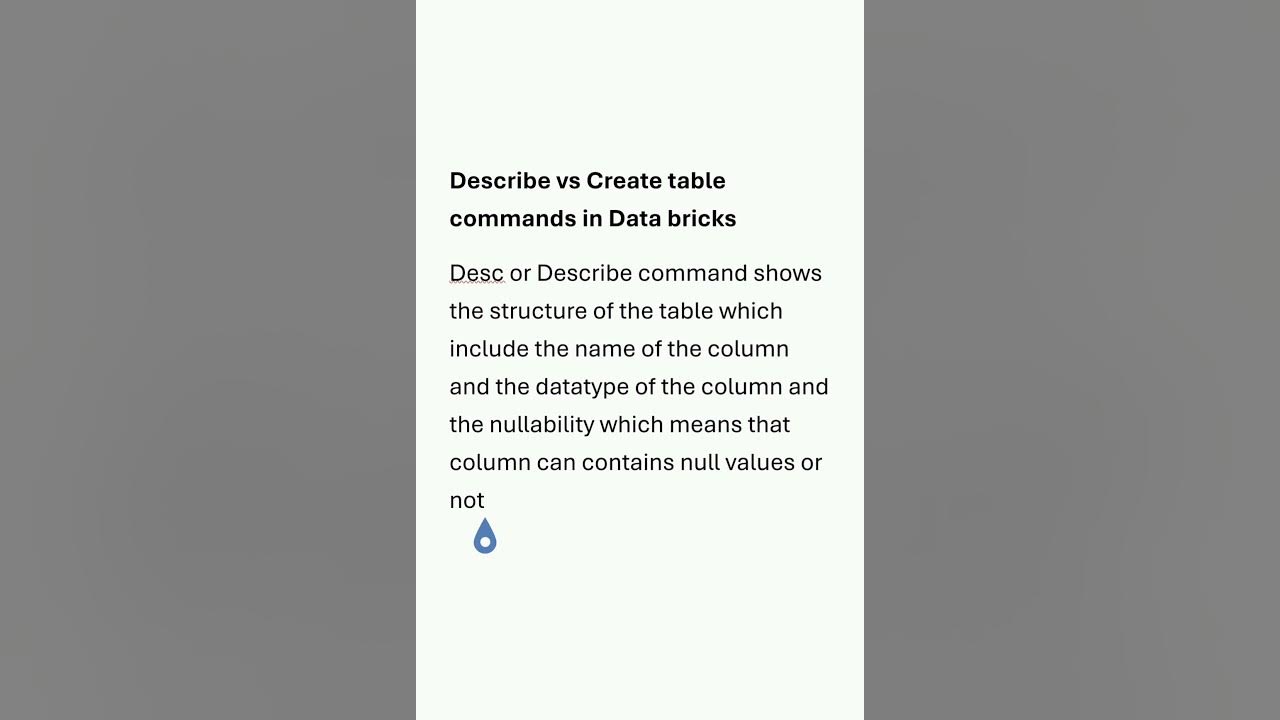 Describe vs Create commands in Databricks - YouTube