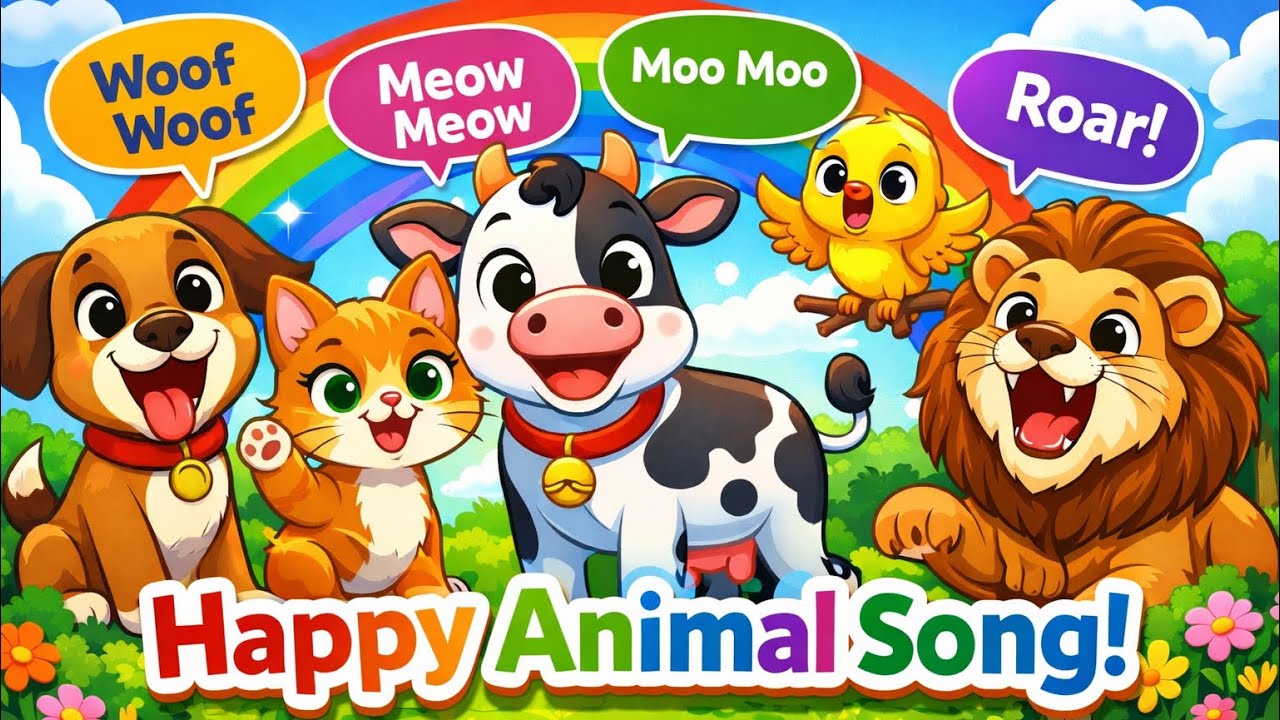 Happy Animal Song | Fun Animal Sounds for Kids & Toddlers 🐶🐱🐮🦁 - YouTube