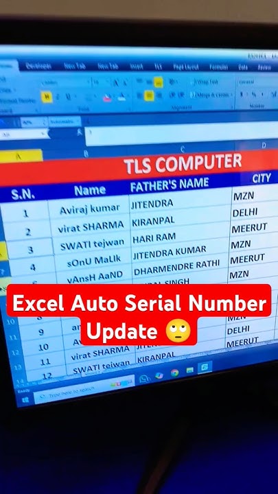 Excel Auto Serial Number Update in just one Click 🔥 #exceltips #excel #tlscomputer - YouTube