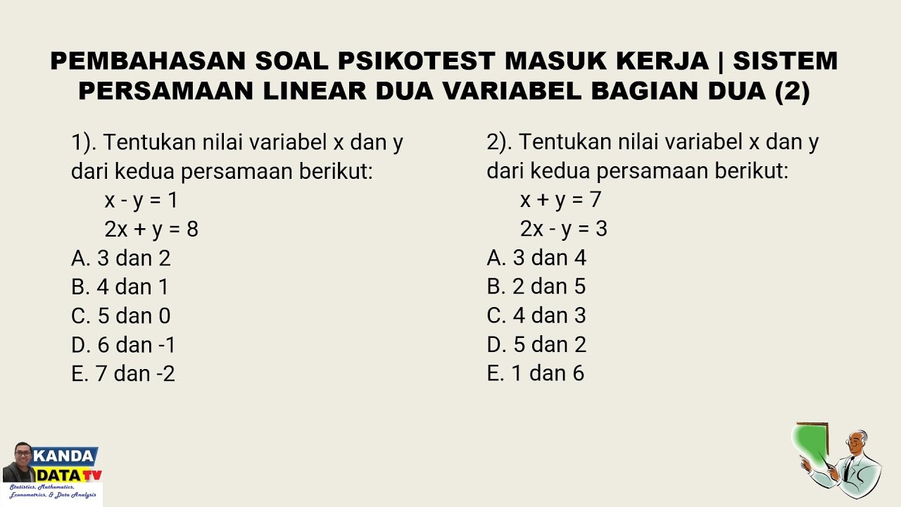 Pembahasan Soal Psikotest Masuk Kerja | Sistem Persamaan Linear Dua ...