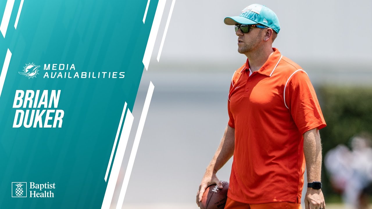 Pass Game Coordinator/Secondary Coach Brian Duker meets with the media ...