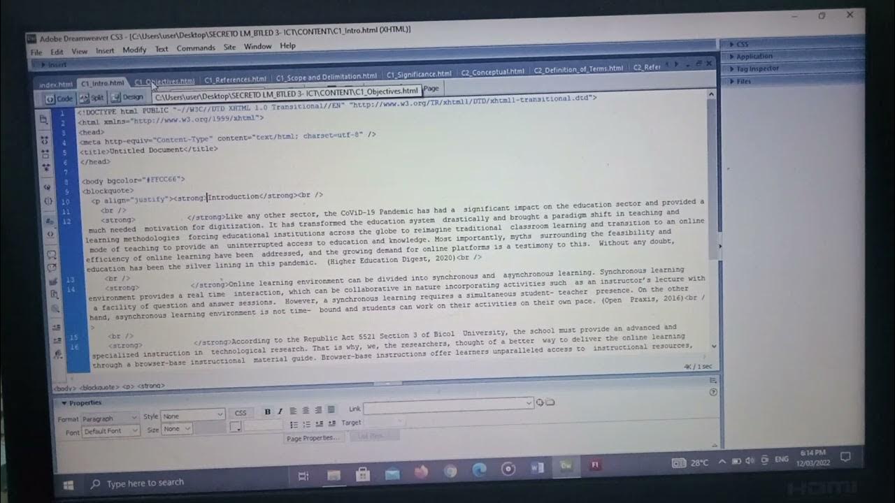 SAMPLE WEBSITE DESIGN WITH CLICKABLE MENUS USING ADOBE DREAMWEAVER CS3. - YouTube