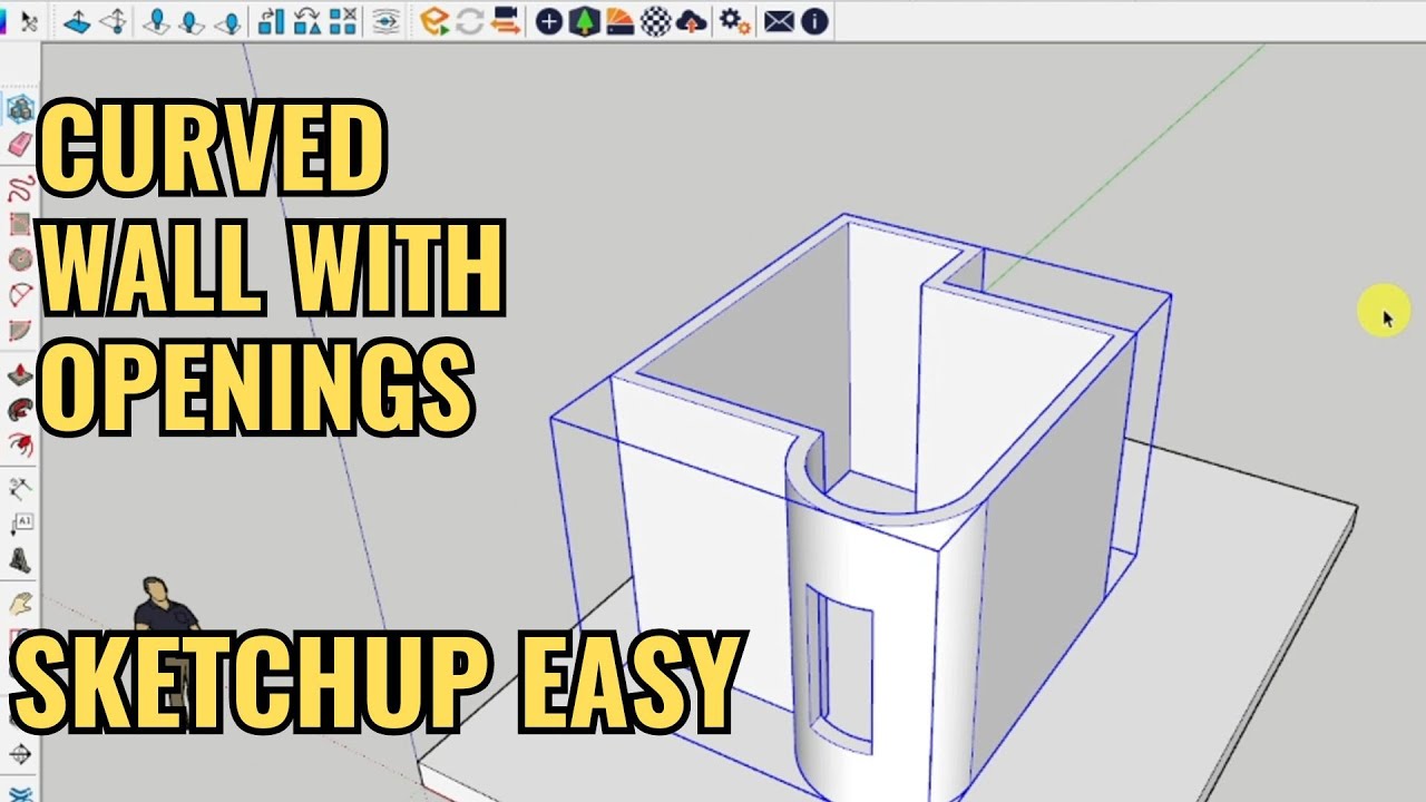 How to make wall design in sketchup curved wall with openings - YouTube