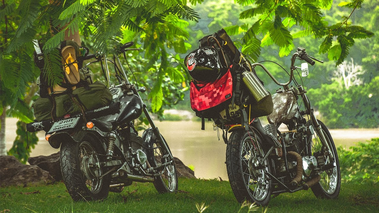 Camping with old chopper, rainy season, great coffee - YouTube