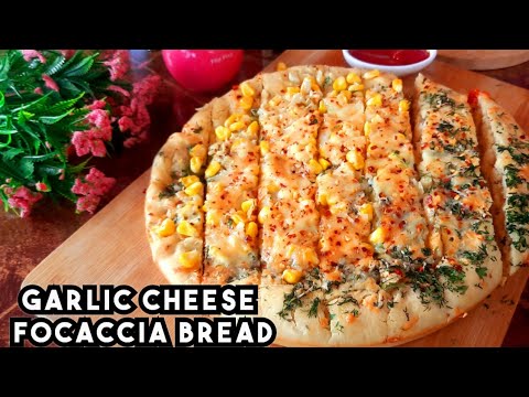 Easy Garlic cheese focaccia bread | Cheesy Garlic focaccia bread recipe ...