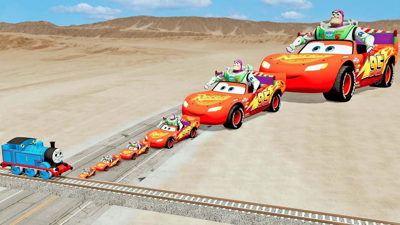 Lightning Mcqueen with Buzz Lightyear vs Thomas Train | BeamNG.Drive ...