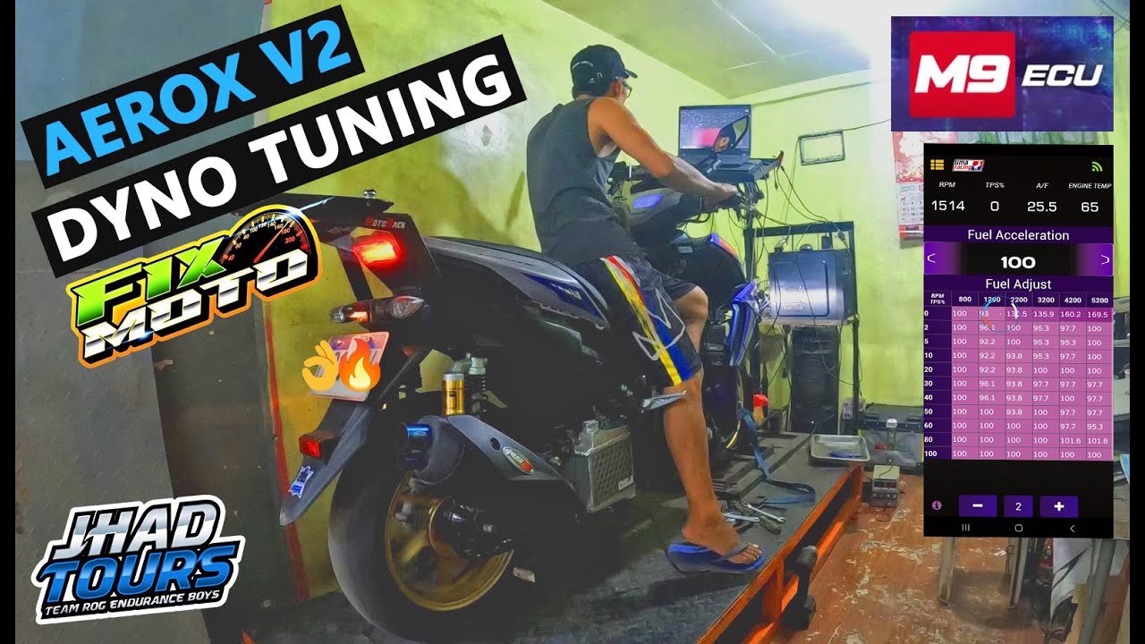 AEROX V2 DYNO TUNING BY FIXMOTO | UMA M9 RACING ECU | RS8 DC8 PIPE ...